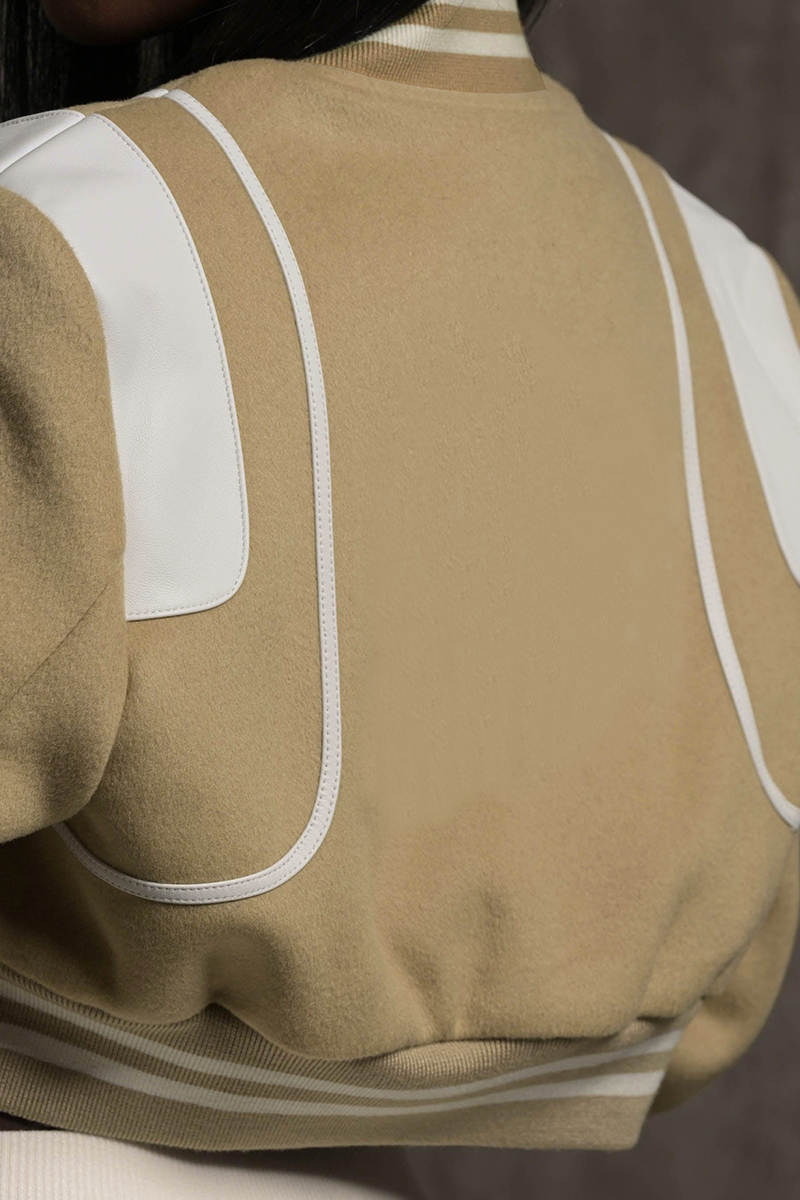 Wholesale Khaki Buckle Baseball Collar Long Sleeve Casual Crop Varsity ...