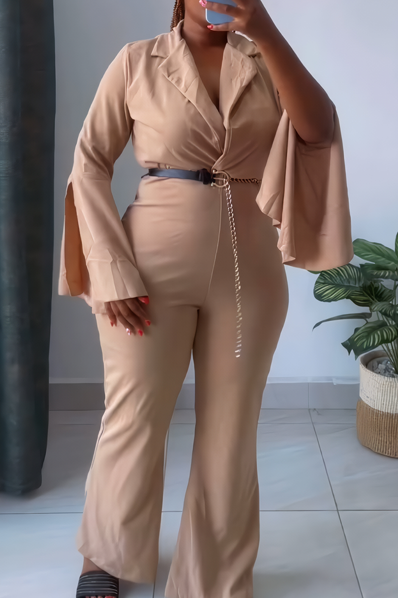 Wholesale Khaki Turndown Collar Slit Sleeves Slit Casual Formal Office ...