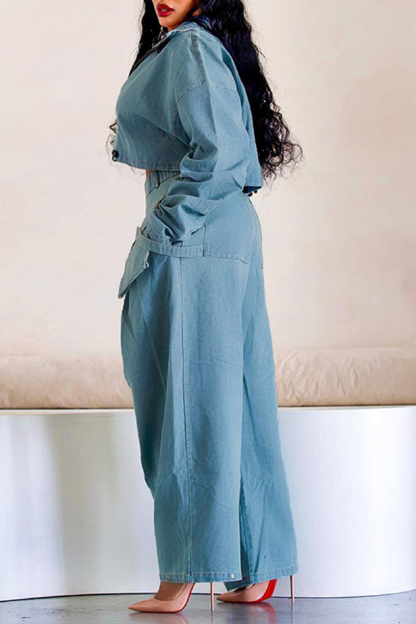 Wholesale Blue Casual Zipper Long Sleeve Denim Crop Jackets And Cargo ...