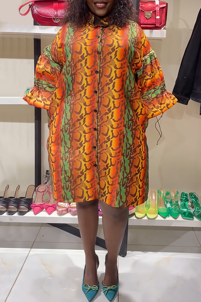 Wholesale Orange African Print Turndown Collar Flare Sleeve Buttons ...