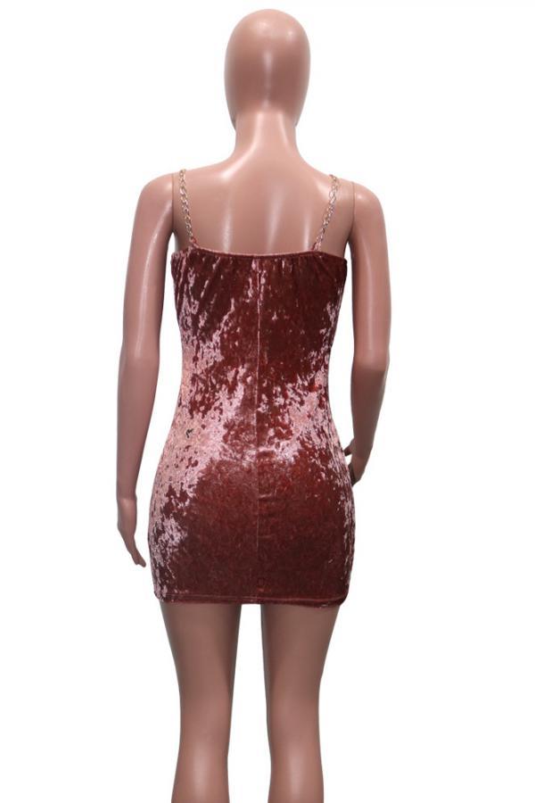 Sexy Slim Diamond Velvet Wine Red Sling Dress