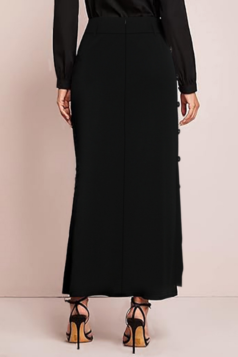 Wholesale Black Plus Size High Waist Casual Side Buttons Maxi Skirts ...