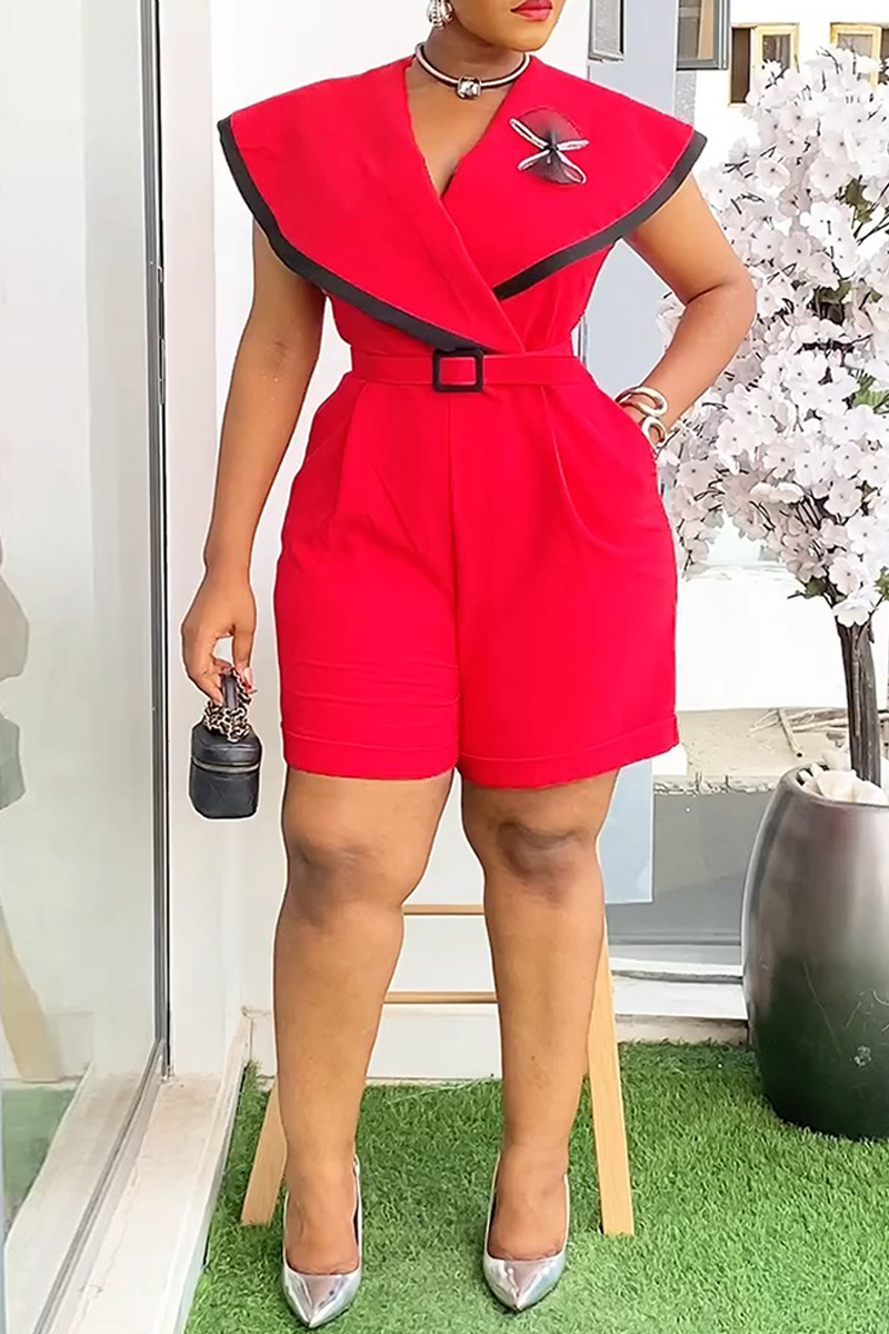 Wholesale Red Zipper Turndown Collar Short Sleeve With Belt Formal ...
