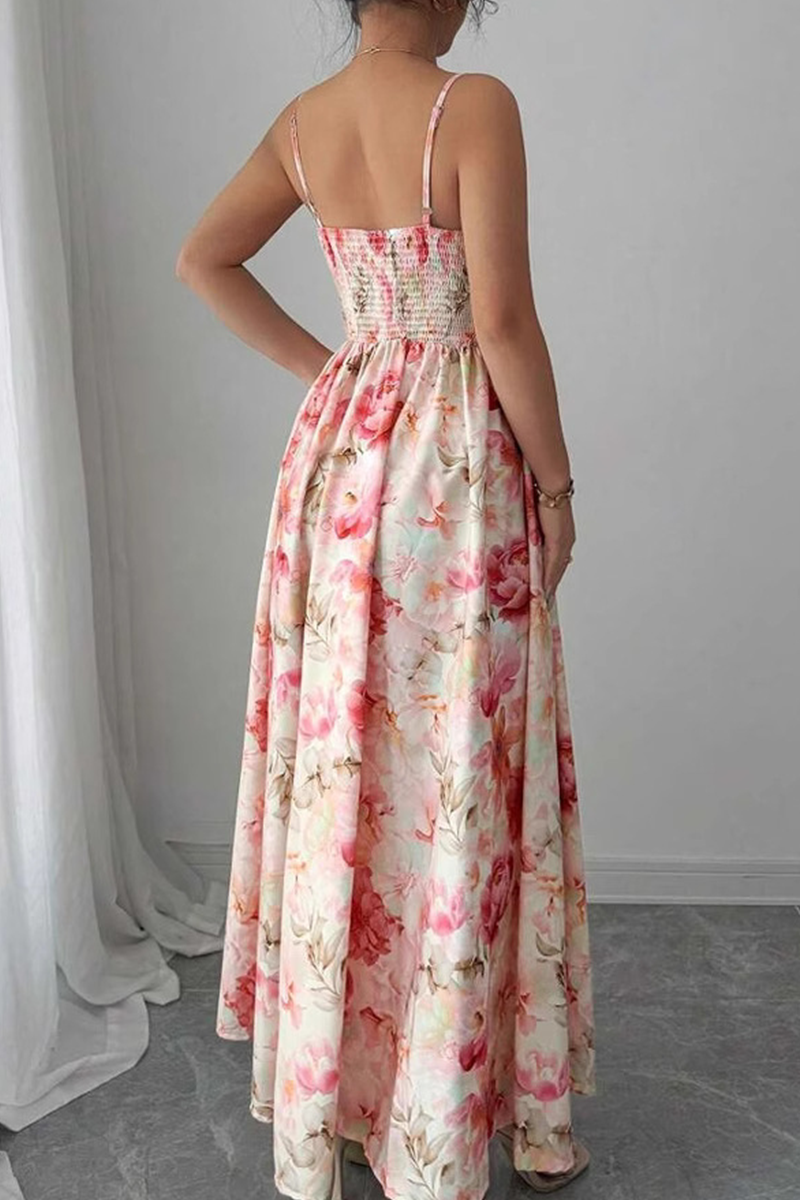 Wholesale Elegant Print Backless Spaghetti Strap Long Dresses K136821 ...