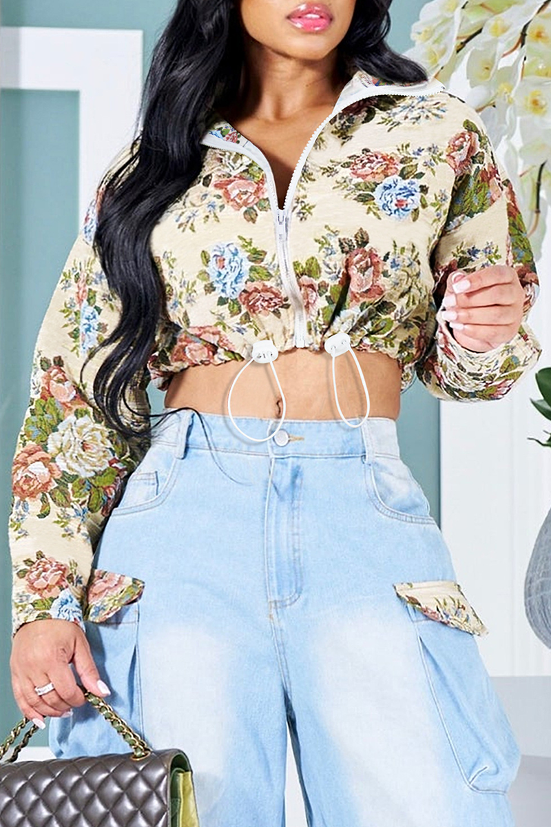 Wholesale Casual Print Zipper Zipper Collar Outerwear K137289 Online