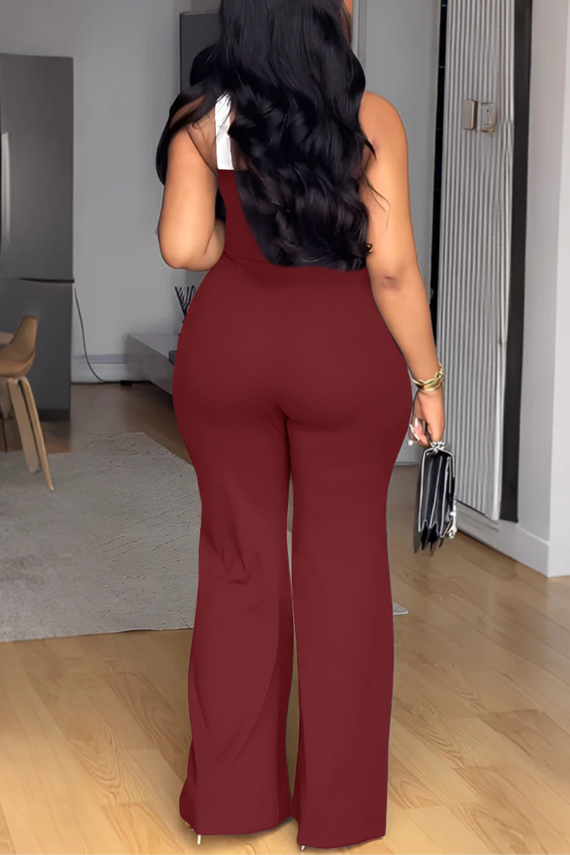 Wholesale Sexy Patchwork Backless Contrast V Neck Bodycon Jumpsuits ...
