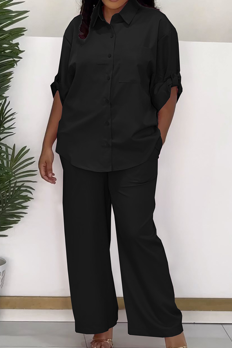 Wholesale Casual Solid Color Buckle Shirt Collar Half Sleeve Two Pieces ...