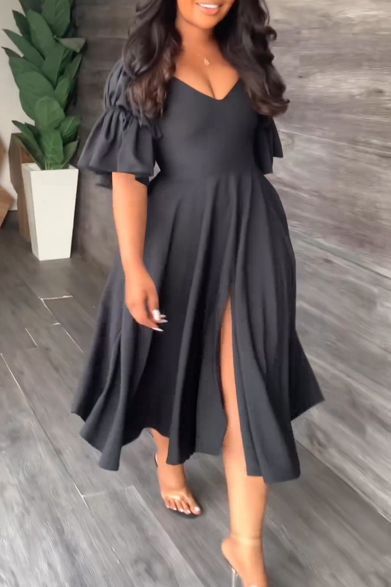 Wholesale Casual Solid Backless Slit V Neck One Step Skirt Dresses ...
